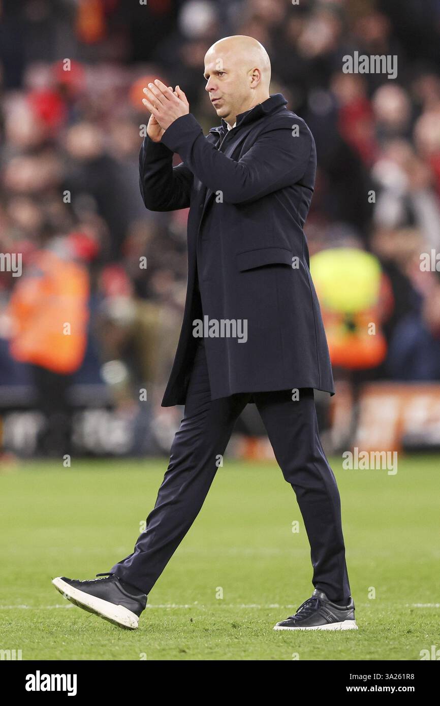 Liverpool head coach Arne Slot at full-time during the UEFA Champions ...