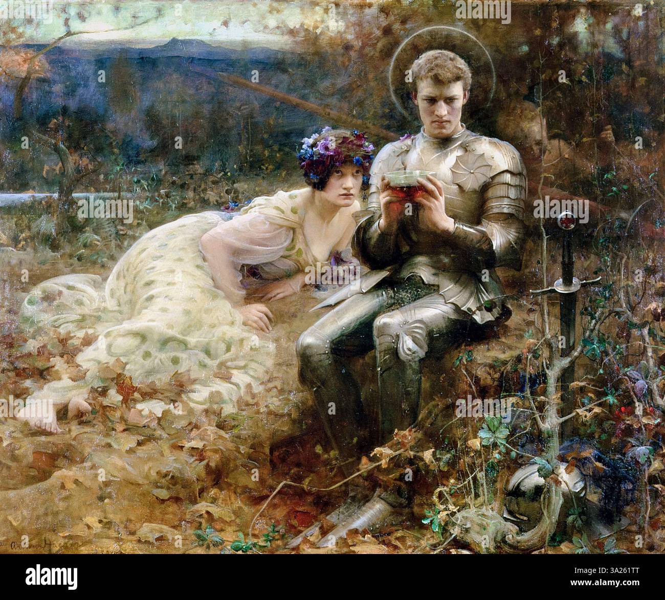 Arthur Hacker, The Temptation of Sir Percival, painting in oil on ...