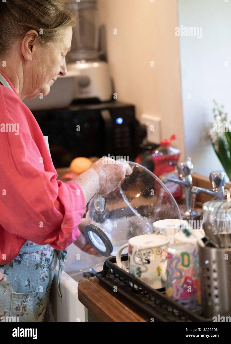 Woman washing the dishes in kitchen Stock Photo - Alamy