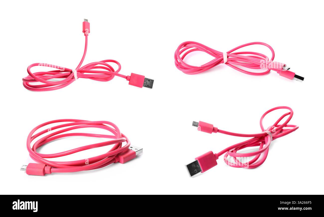 USB charge cable on white background, set Stock Photo - Alamy