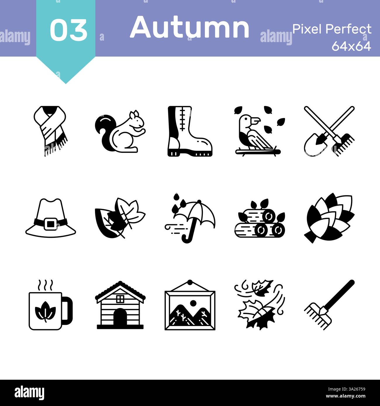 Vector flat icons concept autumn. Symbols set nature Fall season Stock ...