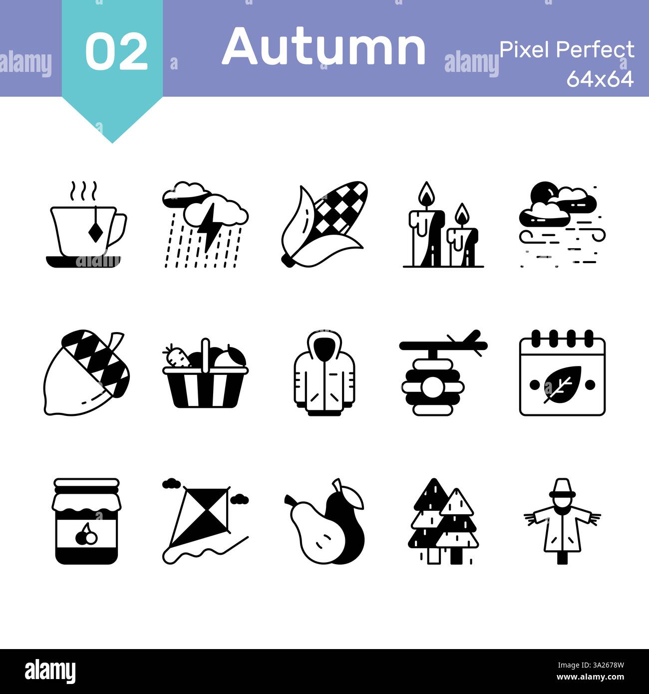 Vector flat icons concept autumn. Symbols set nature Fall season Stock ...