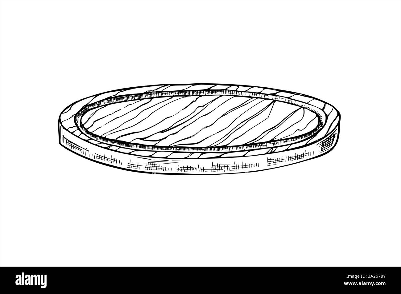 Round wooden chopping board in side view vector graphic sketch ...