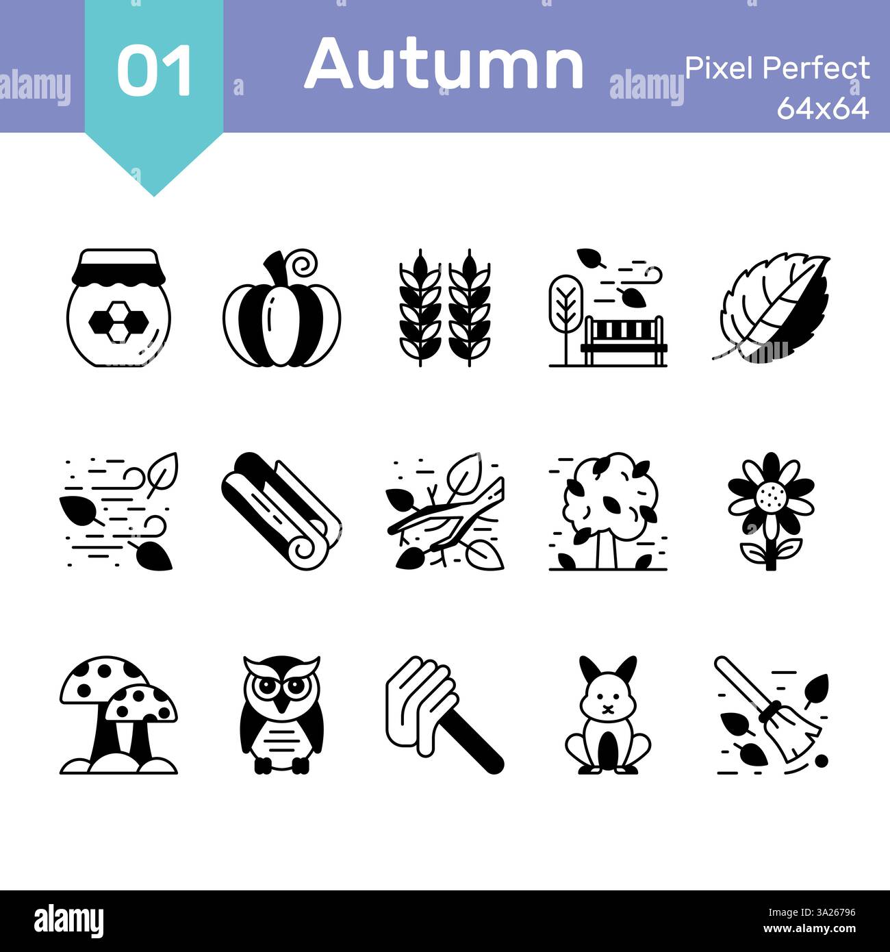 Vector flat icons concept autumn. Symbols set nature Fall season Stock ...