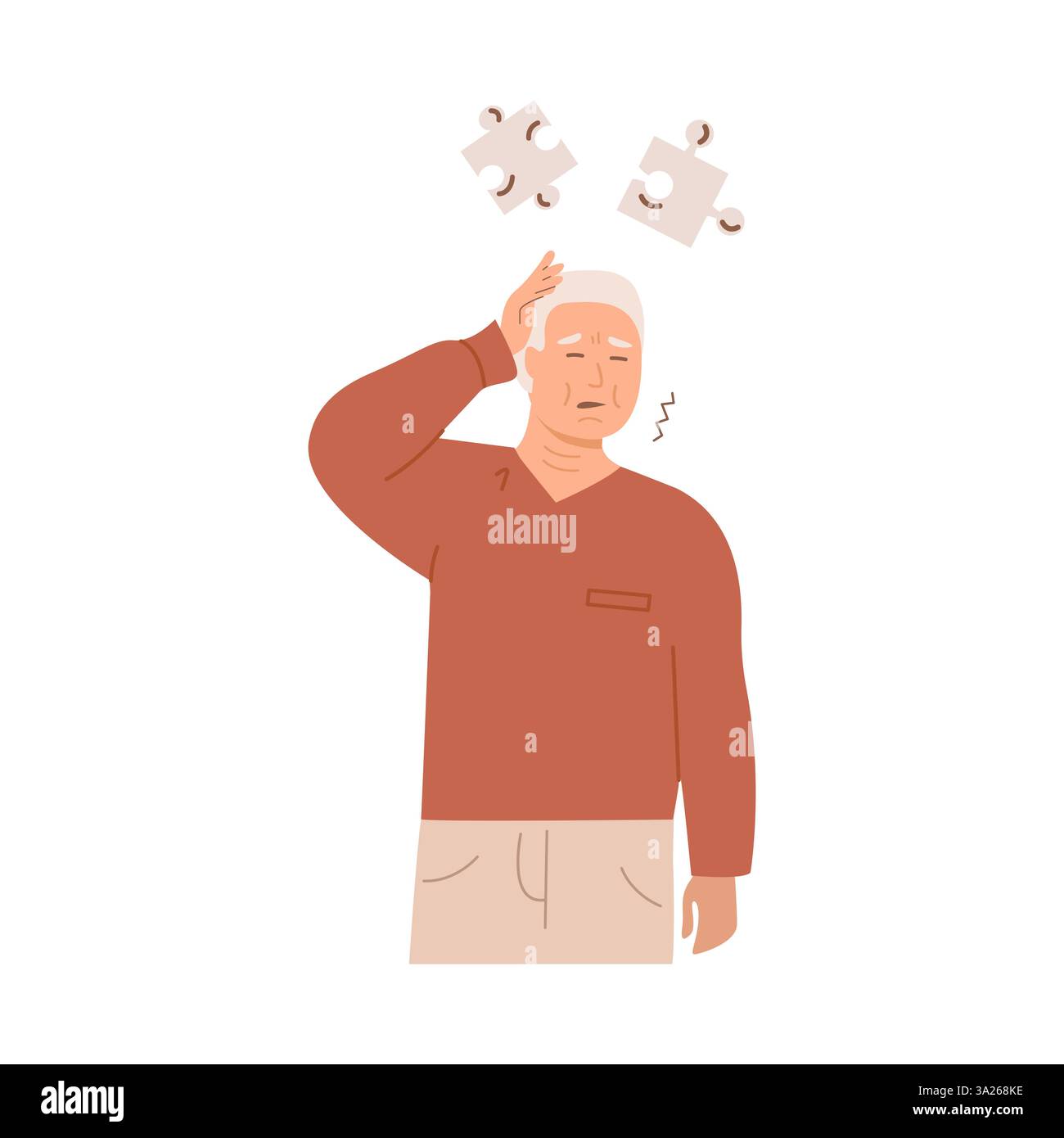 Elderly man experiencing memory loss and cognitive decline, touching ...