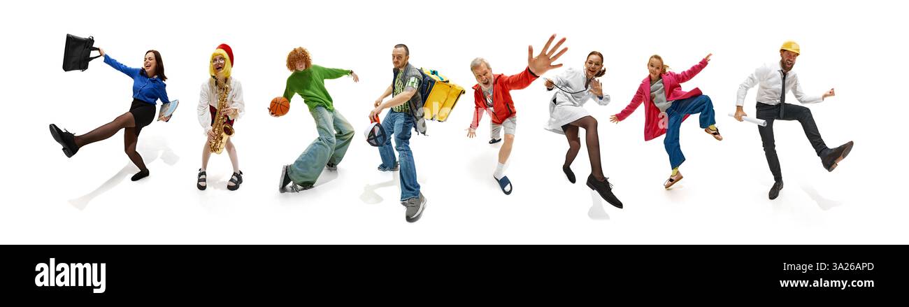 Vibrant mix of professionals, athletes, and artists expressing motion ...