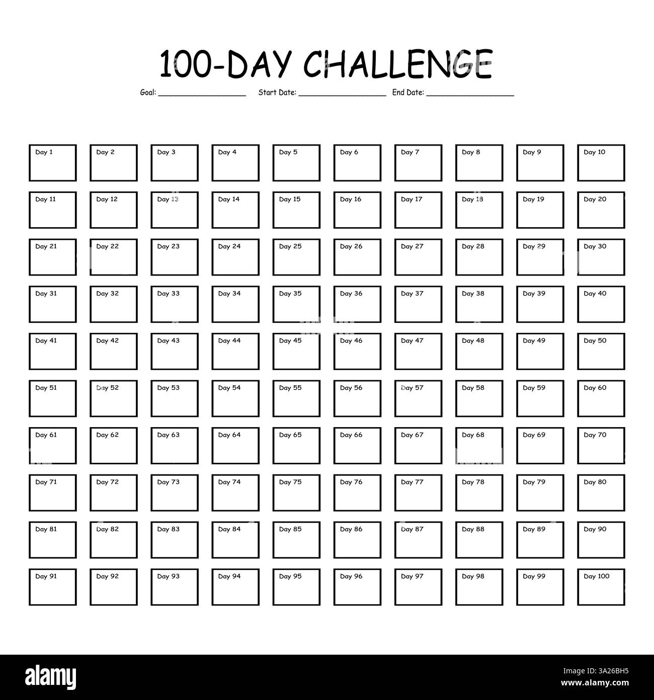 100 Day challenge calendar and goal Planner. Daily tracker with ...