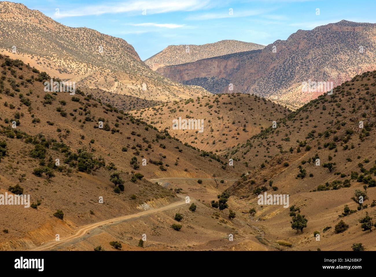 The pass road N23 from Ouarzazate to Demnat in Morocco in the High ...