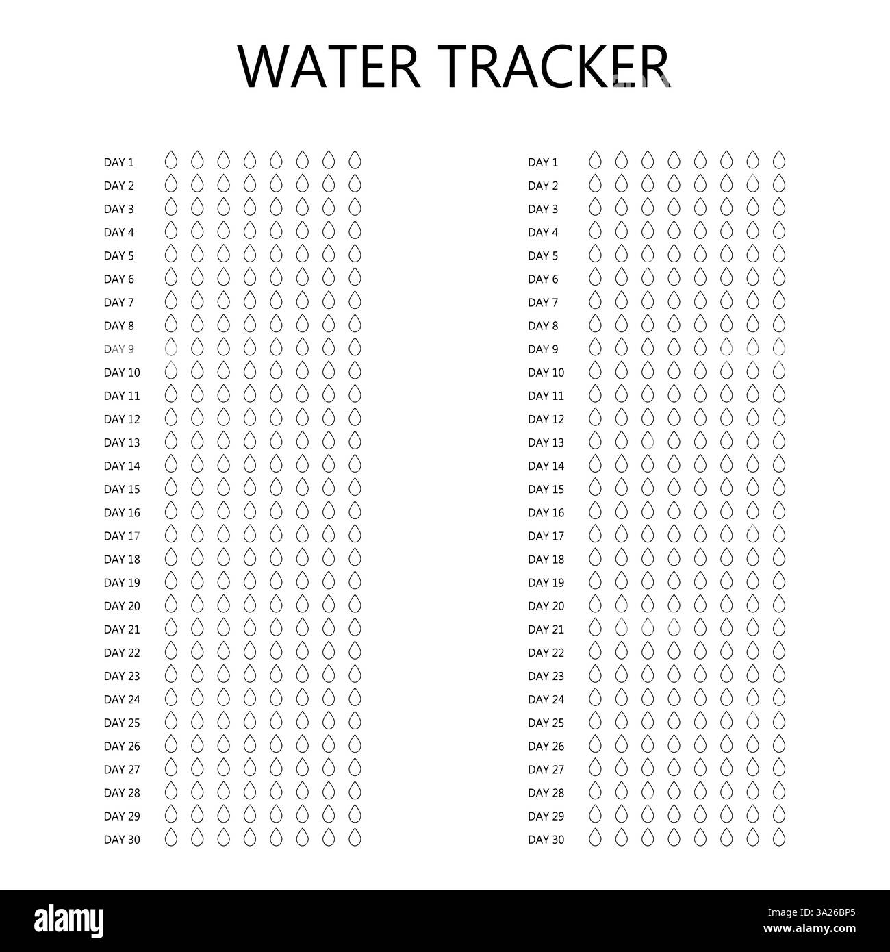 Water tracker. Habit tracker for month. Template mockup. Vector ...