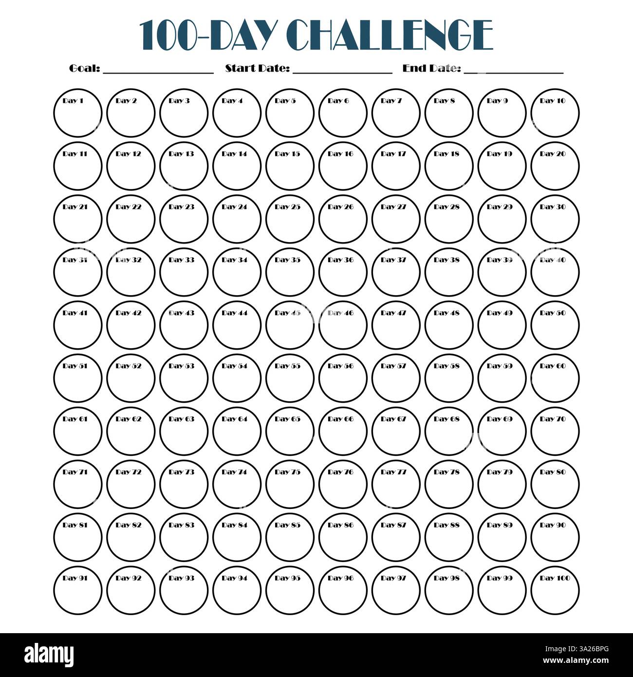 100 Day challenge calendar and goal Planner. Daily tracker with ...
