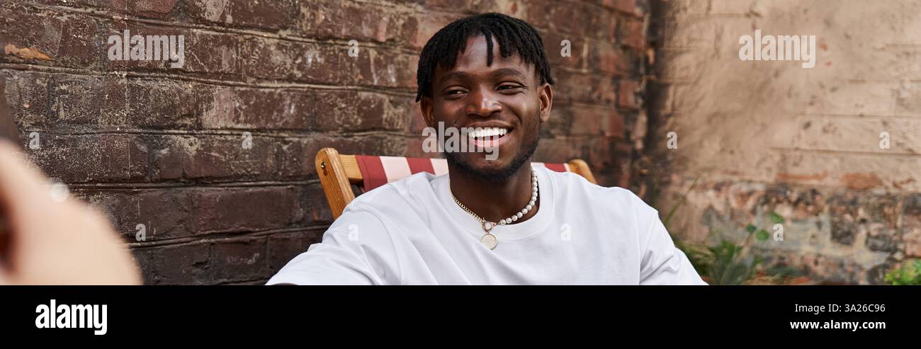 Two happy partners enjoy each others company and laughter during a ...