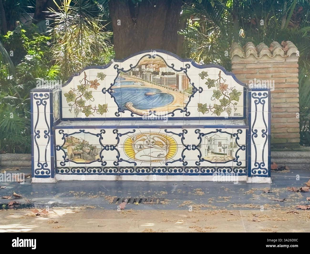 ceramic tiled bench in a park in Marbella Stock Photo - Alamy
