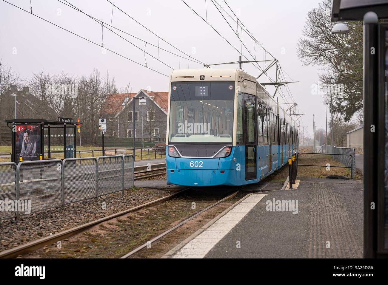 The iconic blue trams of Gothenburg on a cloudy day in early March 2025. Gothenburg is the ...