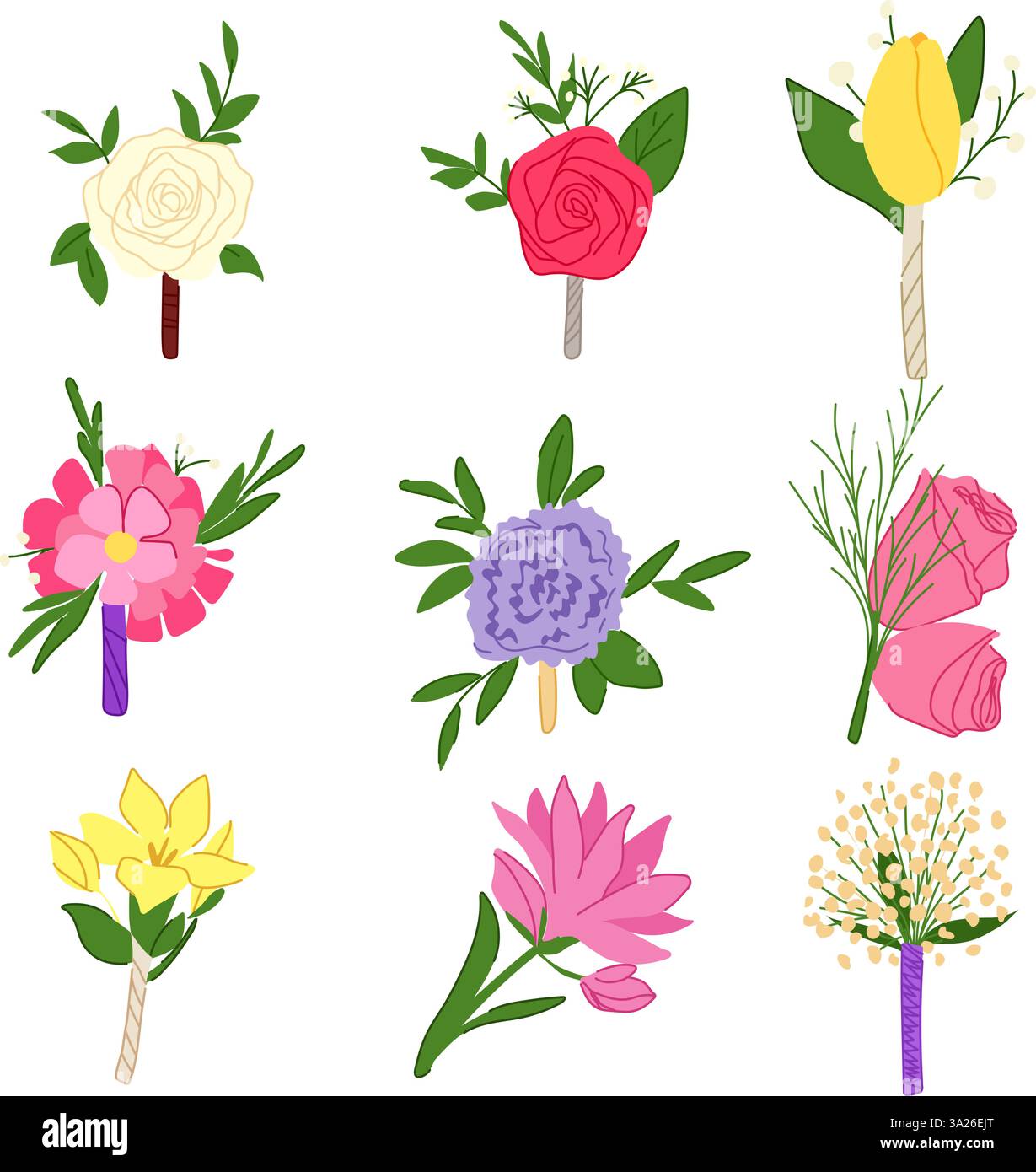 boutonniere set cartoon vector illustration Stock Vector Image & Art ...