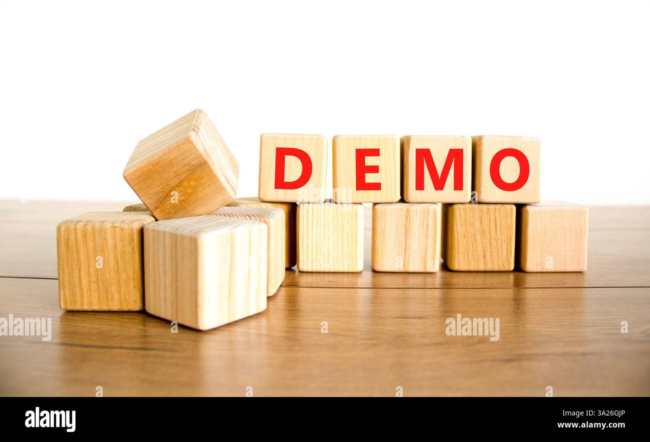 Demo symbol. Concept word Demo on beautiful wooden blocks. Beautiful ...