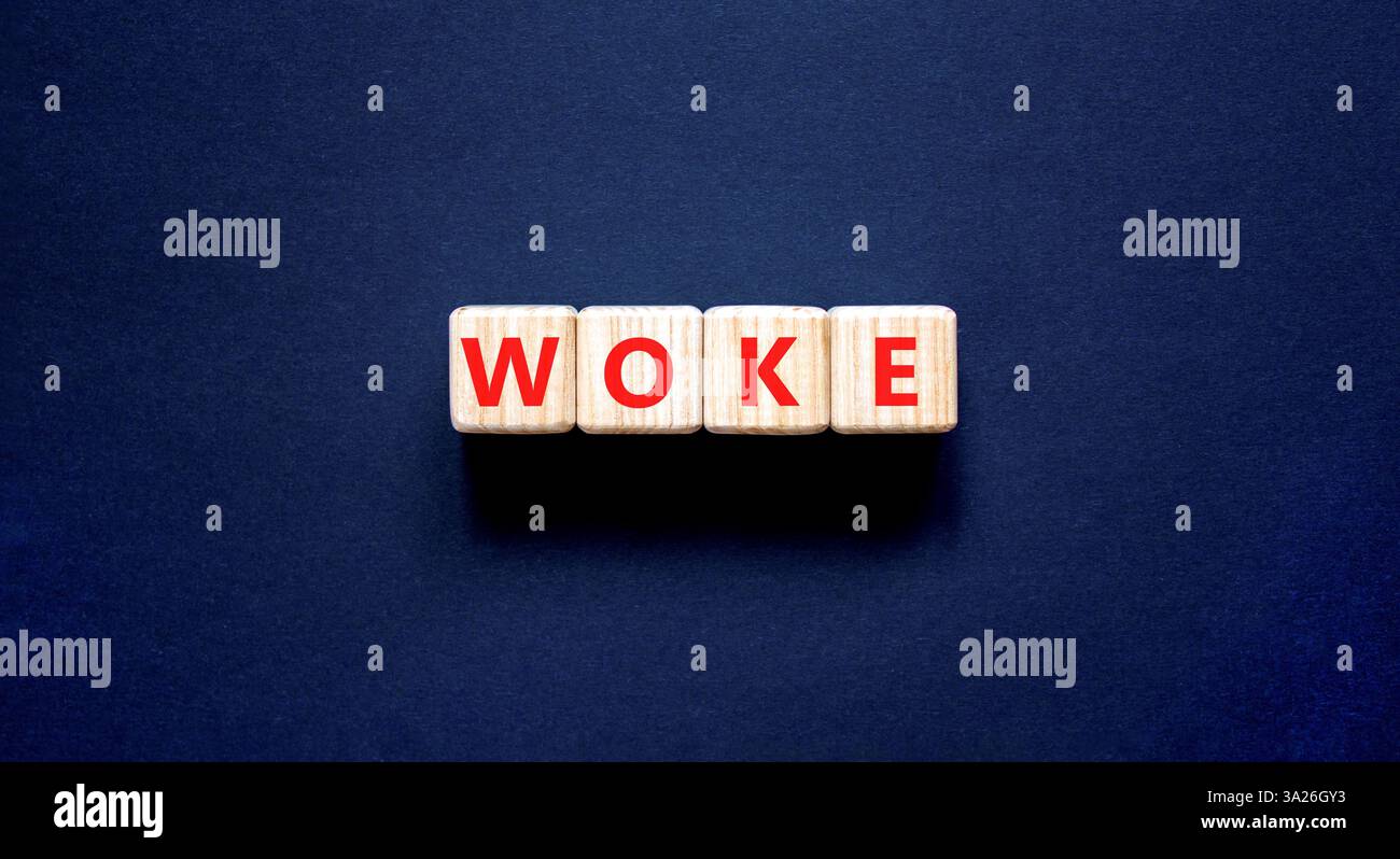 Woke question symbol. Concept word Woke question on beautiful wooden ...