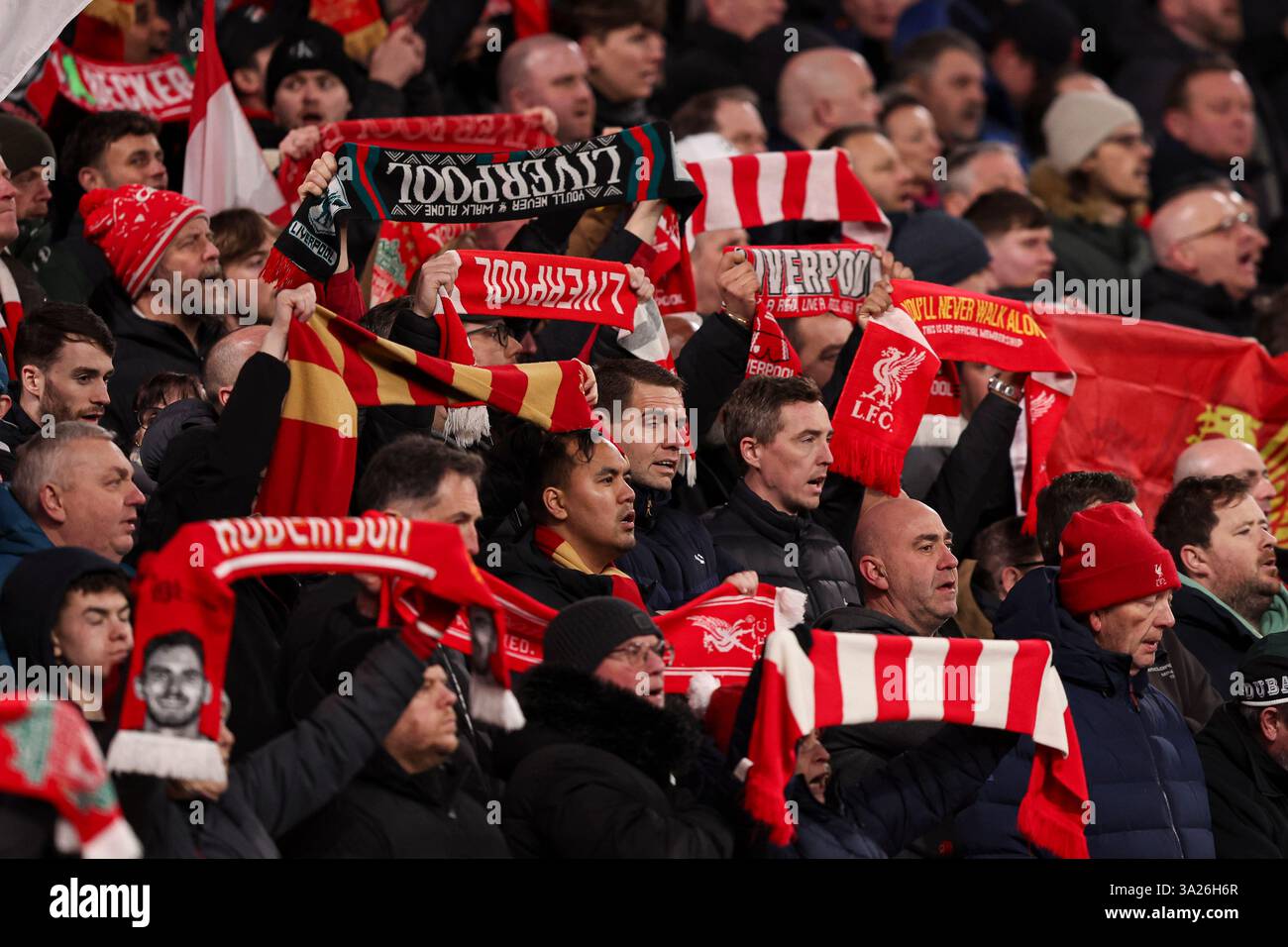 Liverpool fans sing before kick-off during the Liverpool FC v Paris ...