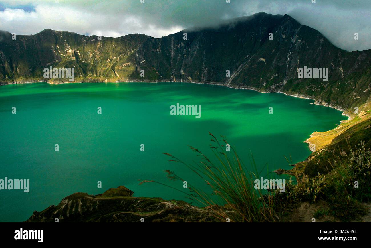 Lake-Filled Quilotoa Caldera, Water Filled Crater Lake, Ecuadorian ...