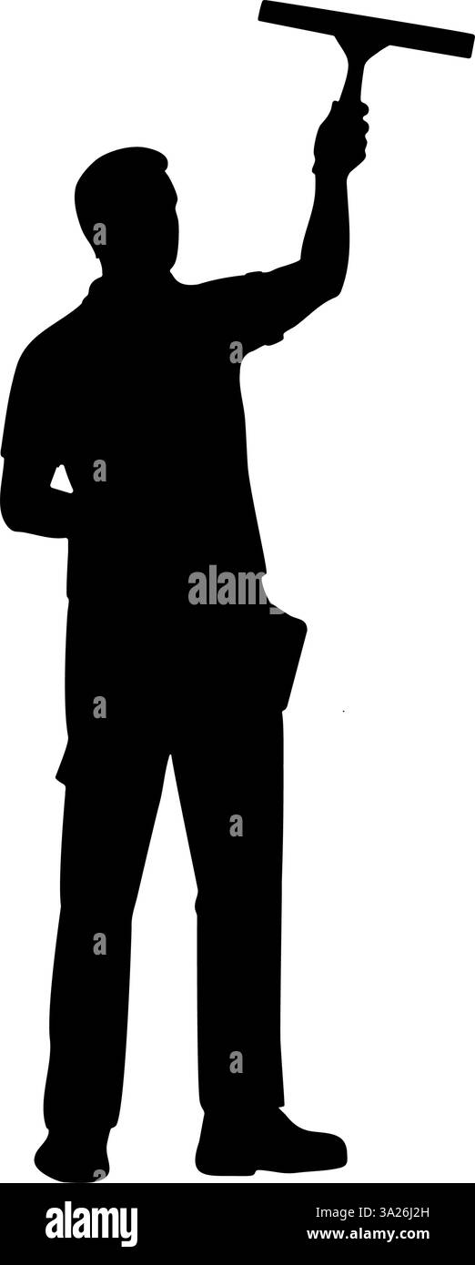 Window cleaner silhouette cleaning windows with squeegee Stock Vector ...