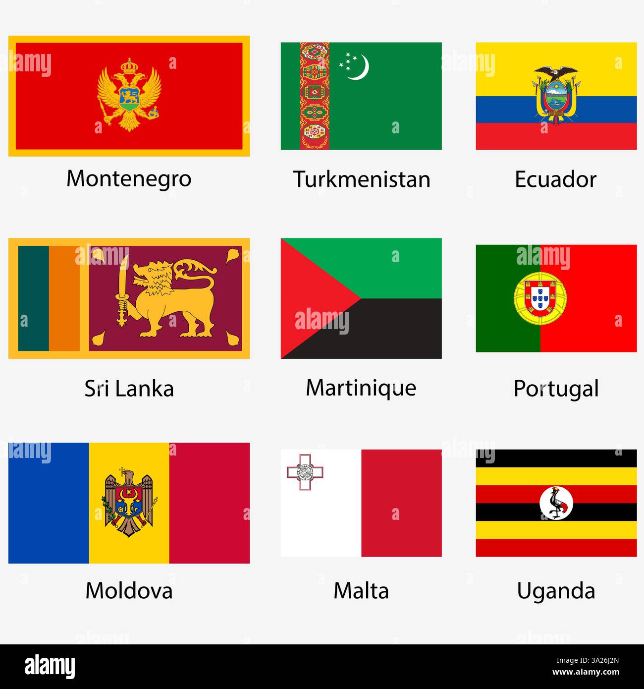 Set Flags of world sovereign states on a white background Exact colors ...