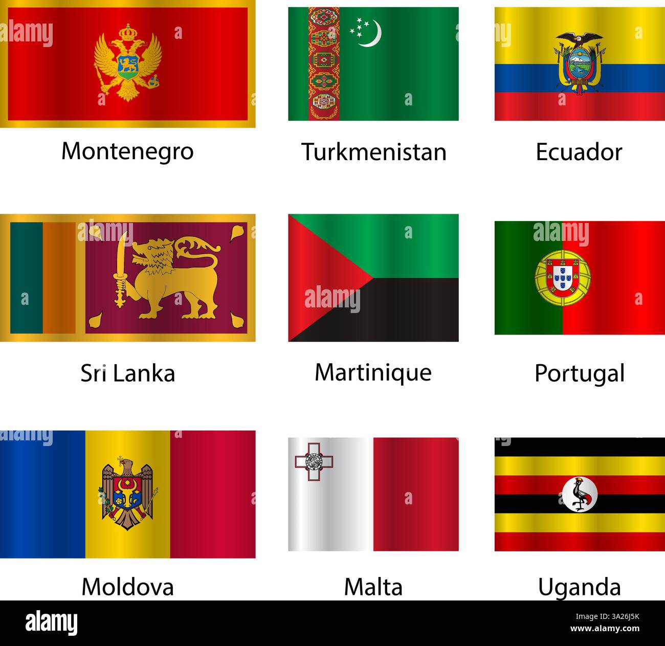 Set Flags of world sovereign states on a white background Exact colors ...