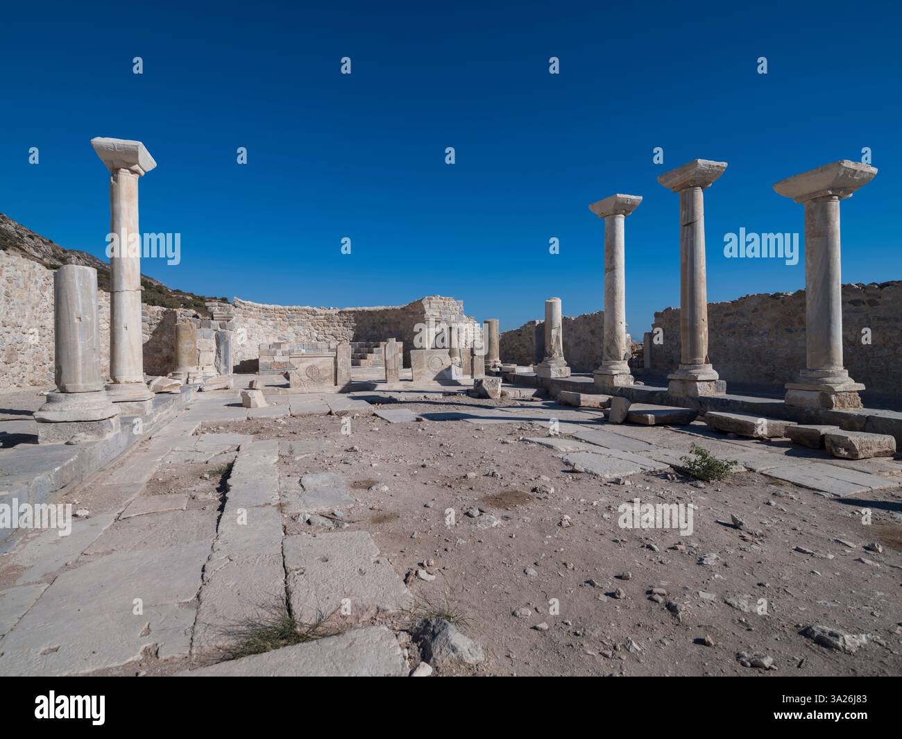 The Great Church and ruins of the ancient city of Knidos. Datca Peninsula. Muğla province ...