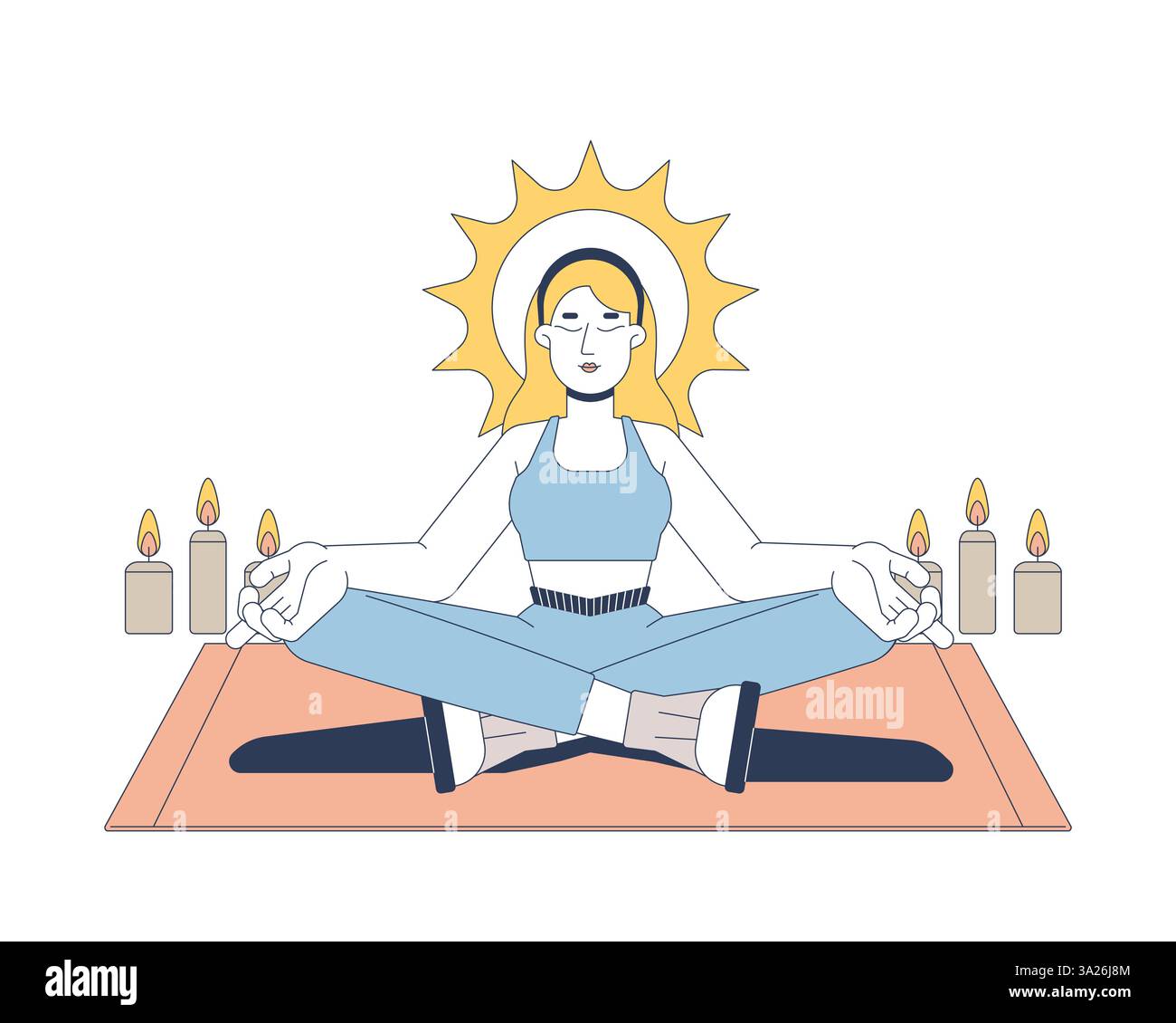 Meditation with candlelight for inner peace 2D vector illustration ...