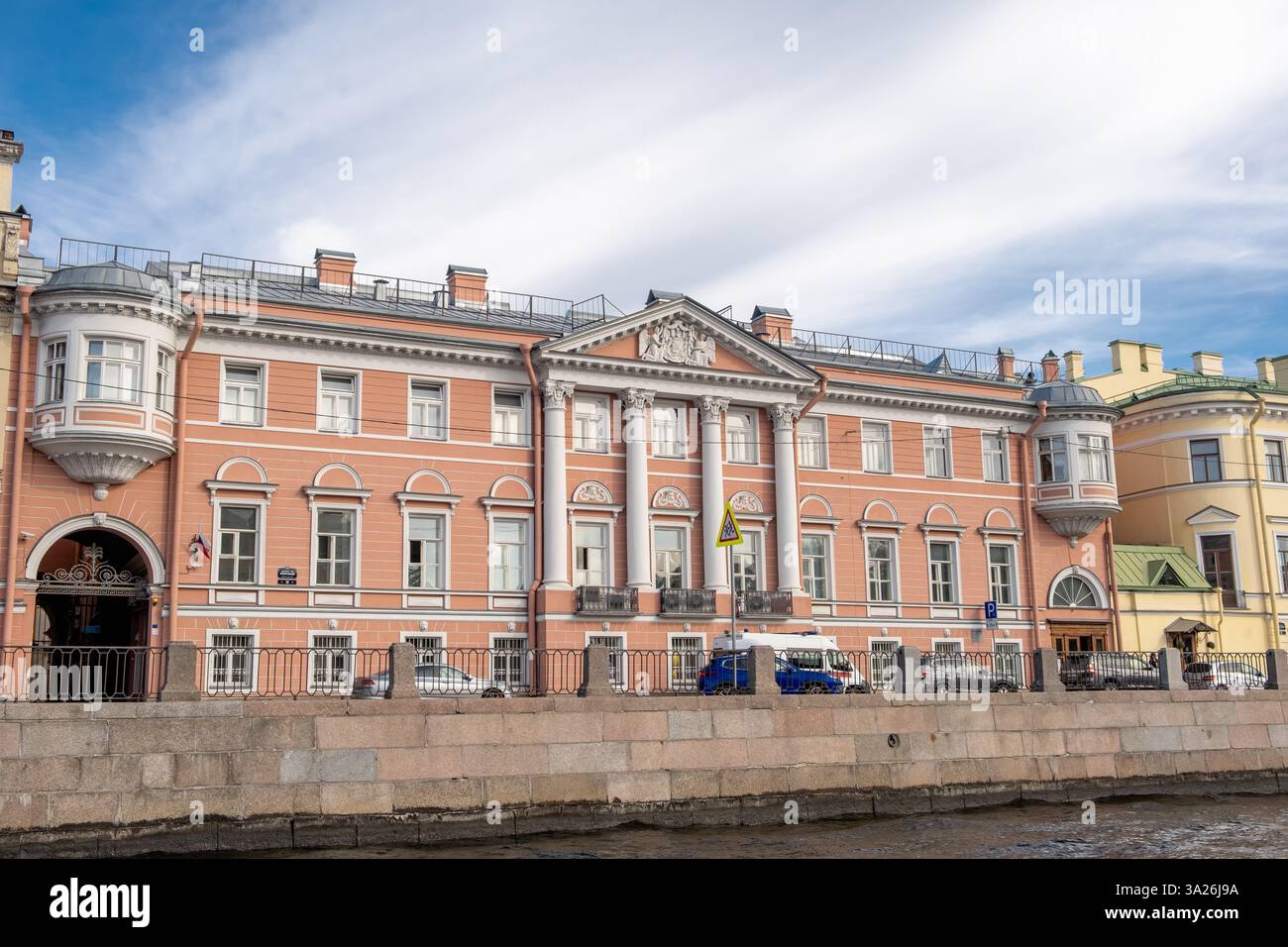 March 11, 2025, Saint Petersburg, Russia. Buildings line the waterfront ...