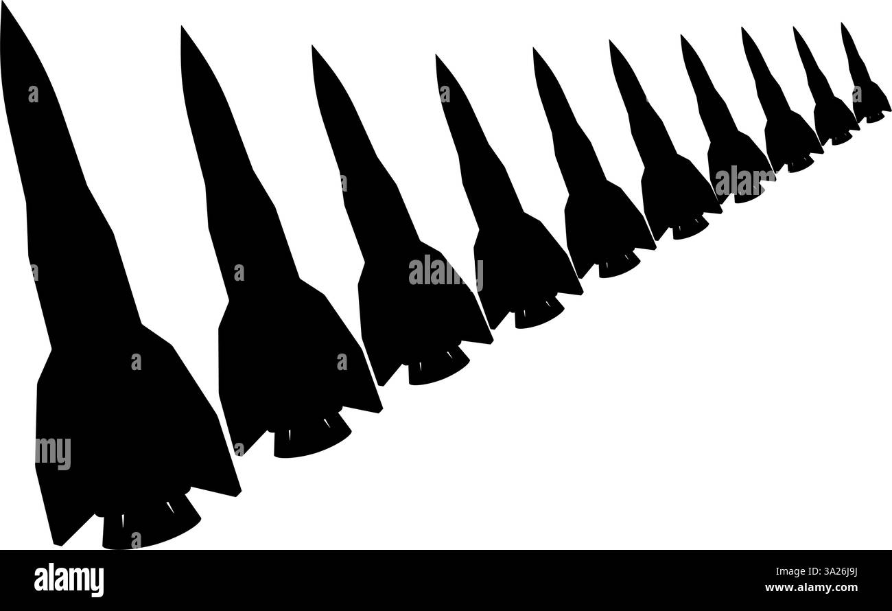 Silhouette of missiles arranged diagonally pointing upper right corner ...