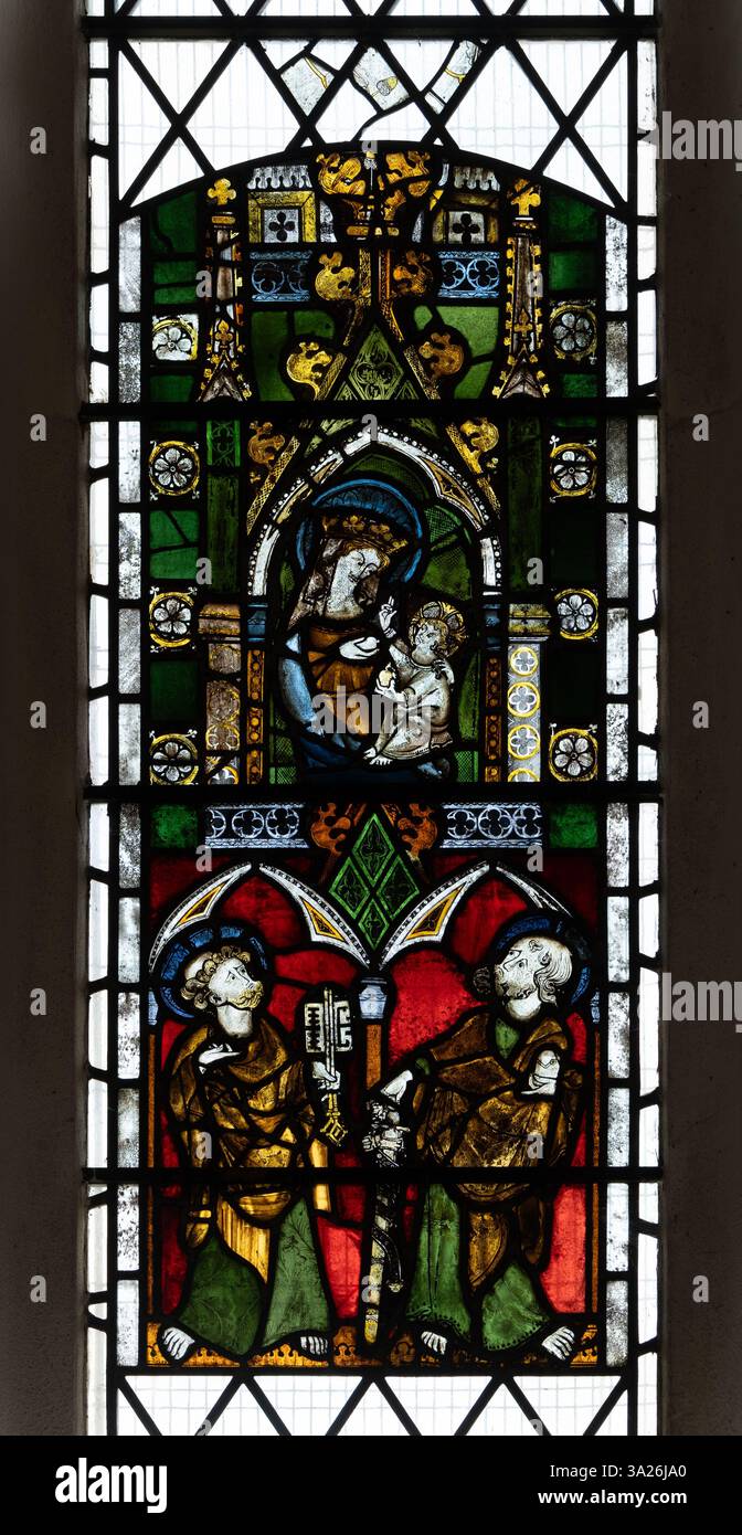 Medieval stained glass, St. Nicholas Church, Dormston, Worcester ...