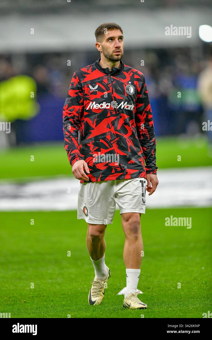 Milano, Italy. 11th Mar, 2025. Luka Ivanusec (17) of Feyenoord is ...