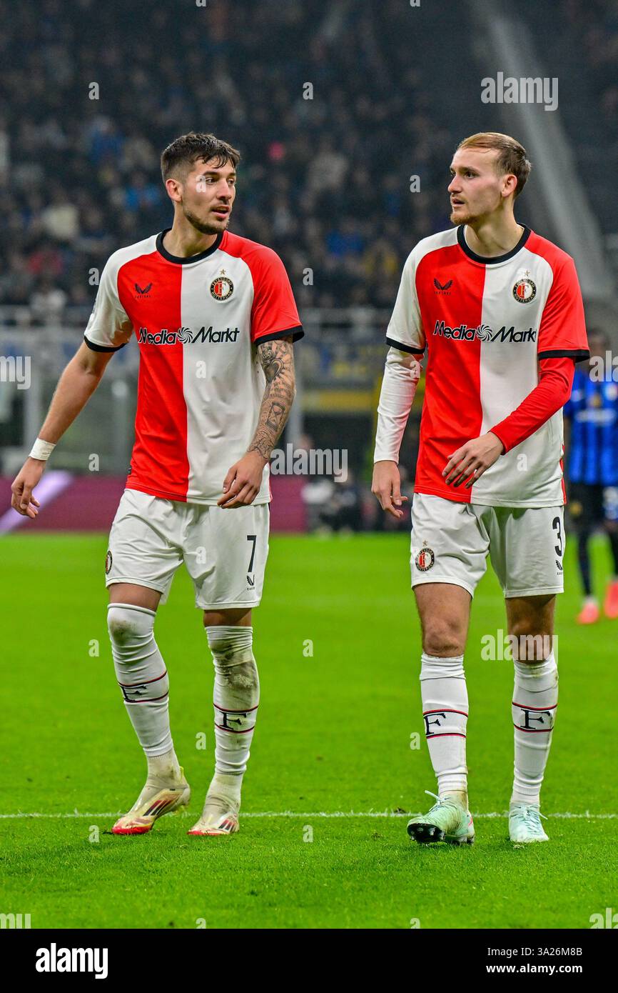 Milano, Italy. 11th Mar, 2025. Jakub Moder (7) and Thomas Beelen (3) of ...