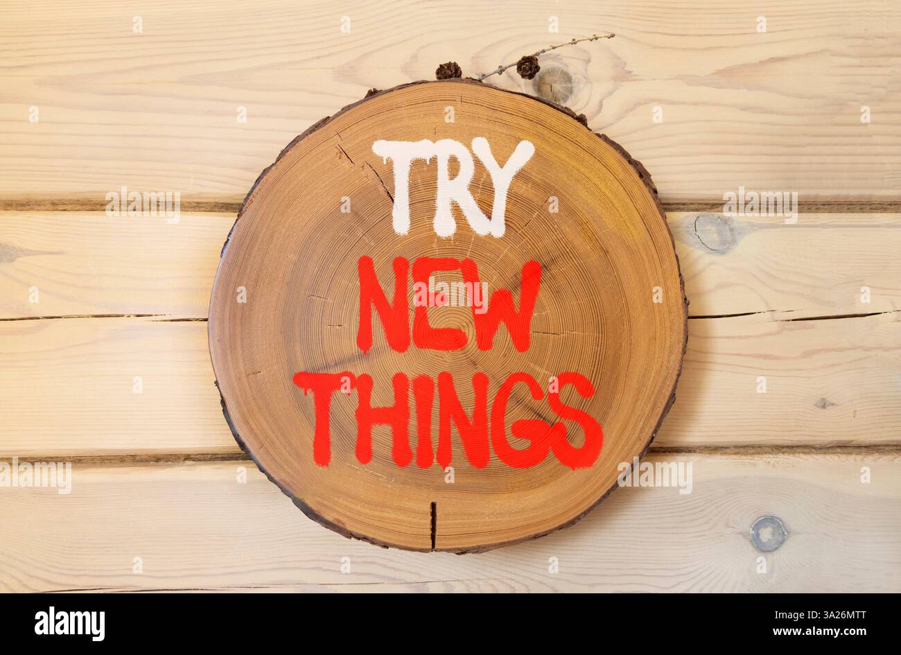 Try new things symbol. Concept words Try new things on beautiful wooden ...