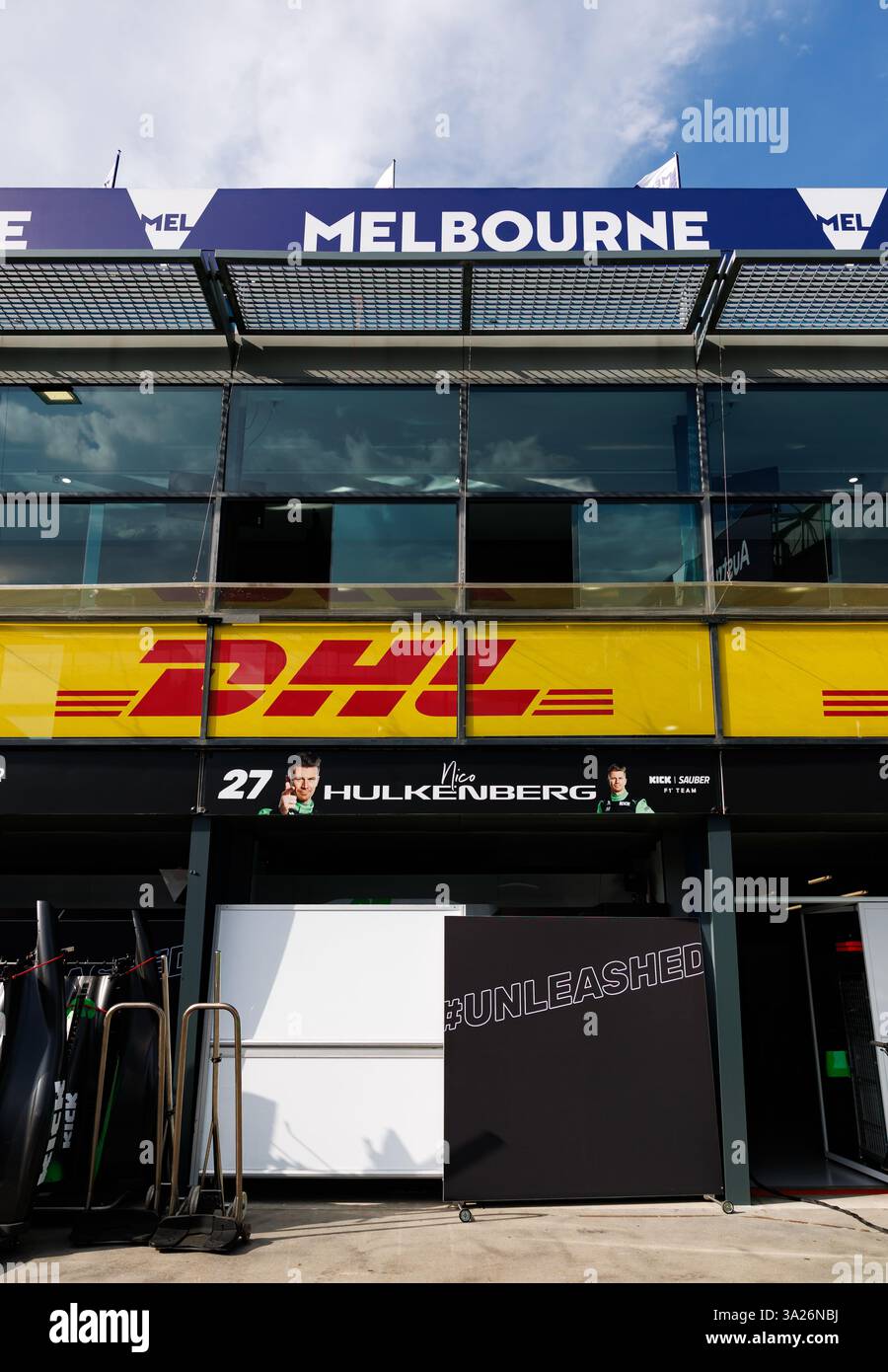 Albert Park, 12 Mar 2025: The pitbox of Nico Hulkenberg (GER) of Kick ...