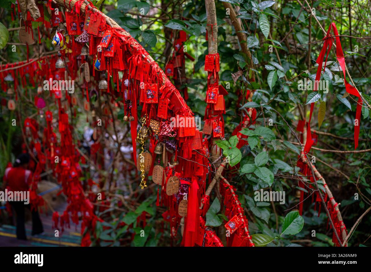 Yalong Bay, China - October 14, 2024: Chinese Red Prayer Tags are ...