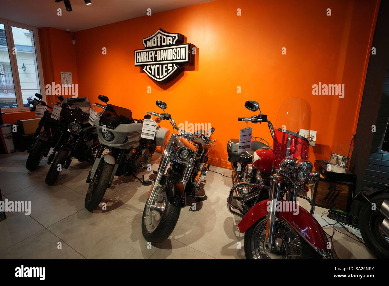 Harley Davidson motorcycles in a shop Wednesday, March 12, 2025 in ...