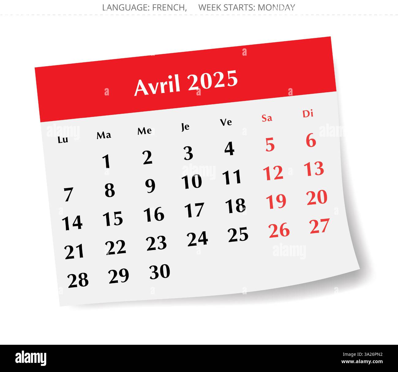 French calendar for april 2025. Vector illustration of a spring month ...