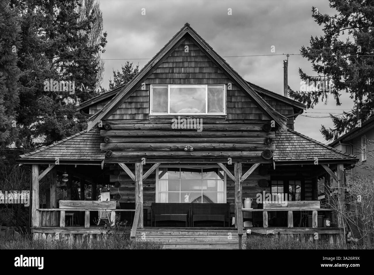 Wooden terrace home Black and White Stock Photos & Images - Alamy