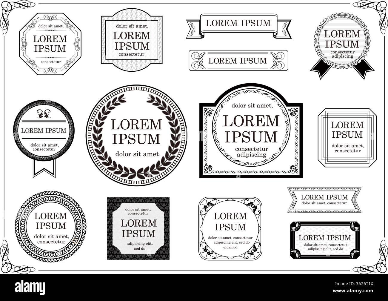 Set Of Monochrome Labels With Text Space Isolated On A White Background ...