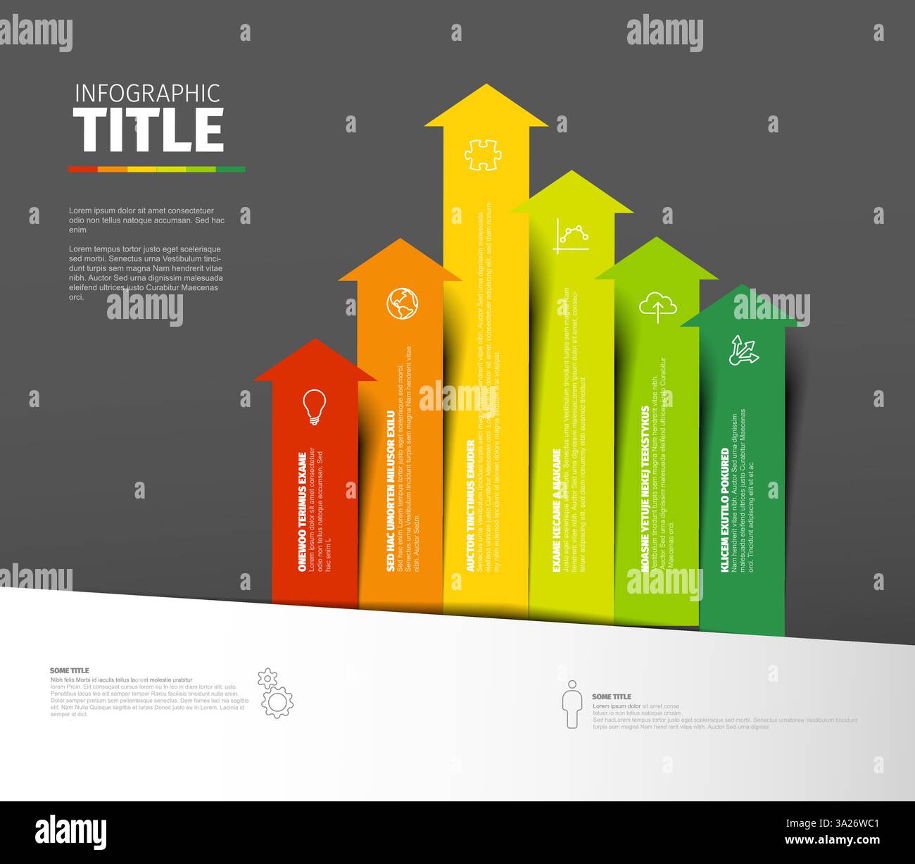 A vibrant infographic featuring multicolored upward arrows representing ...