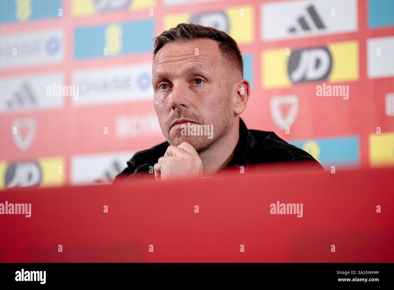 Wales head coach Craig Bellamy during a press conference at the Vale ...