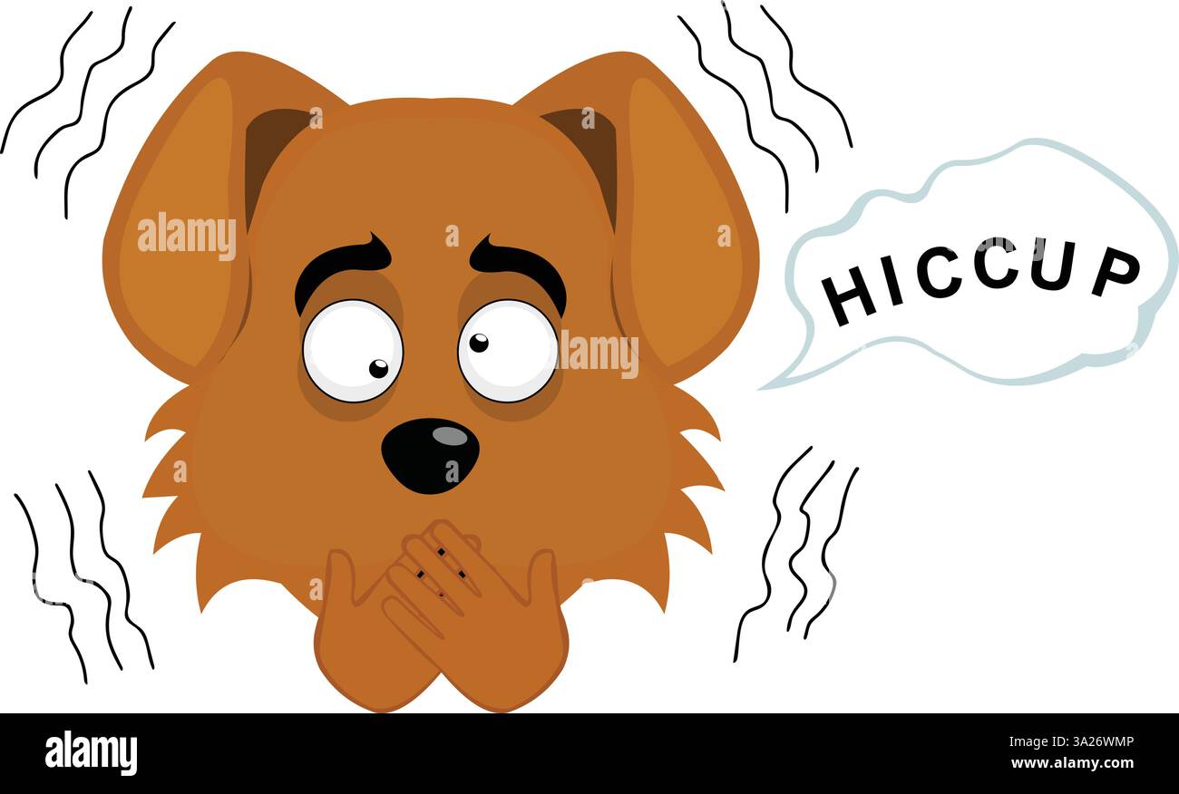 vector illustration emoji character face dog cartoon, having hiccups symptom and a speech bubble ...