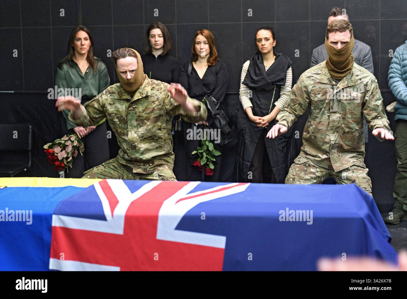 Non Exclusive: Soldiers perform a haka dance during a memorial ceremony ...