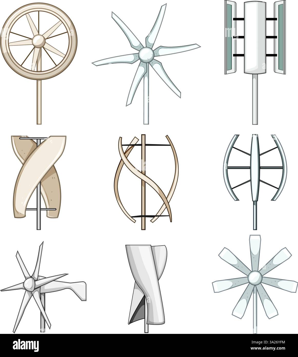 wind turbine home use set cartoon vector illustration Stock Vector ...