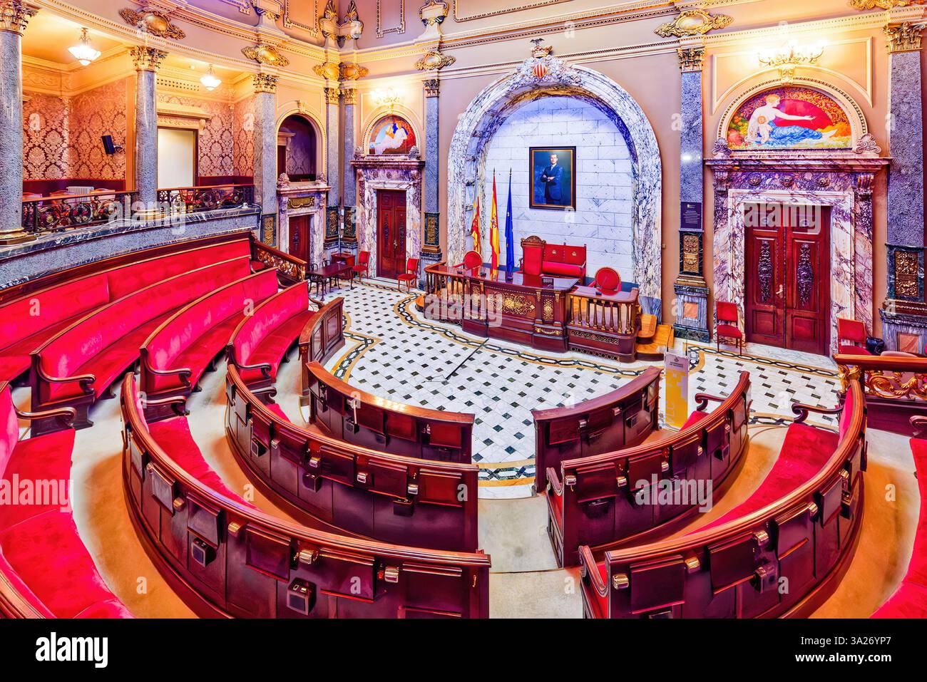 Indoor view Valencia City Hall on City Hall Square. Spain Stock Photo ...