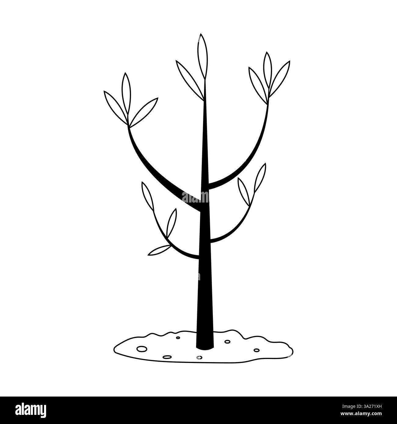 Simple black tree illustration with stylized leaves and soil base for ...