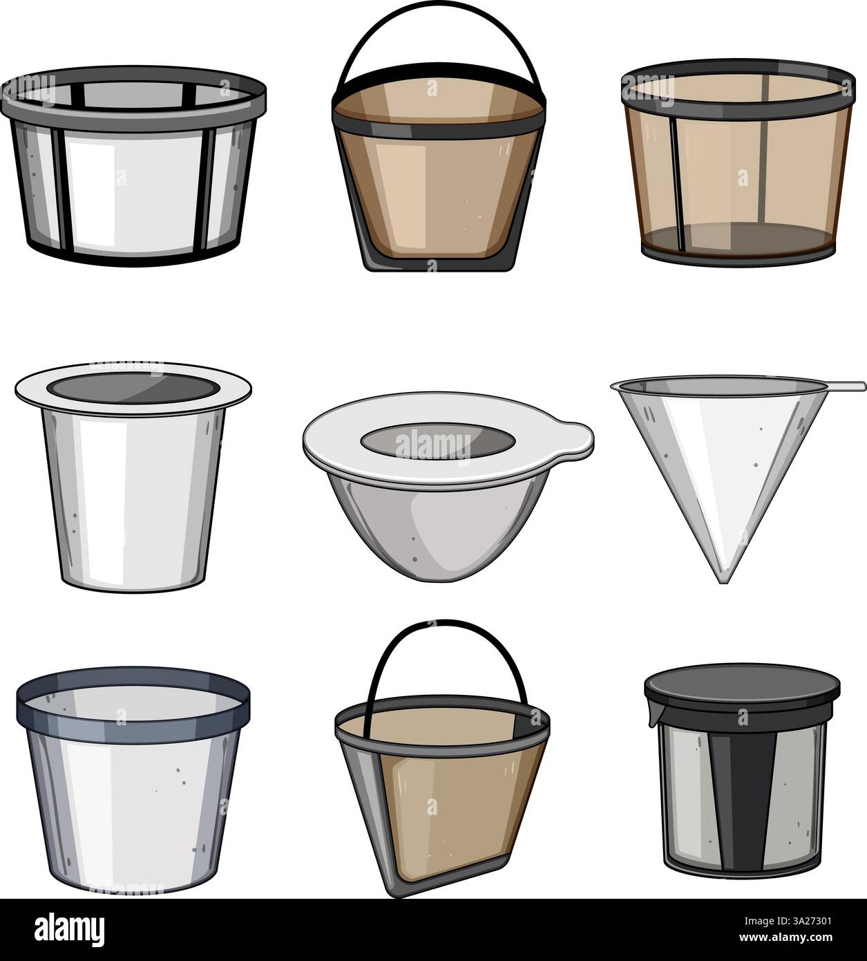reusable coffee filter set cartoon vector illustration Stock Vector ...