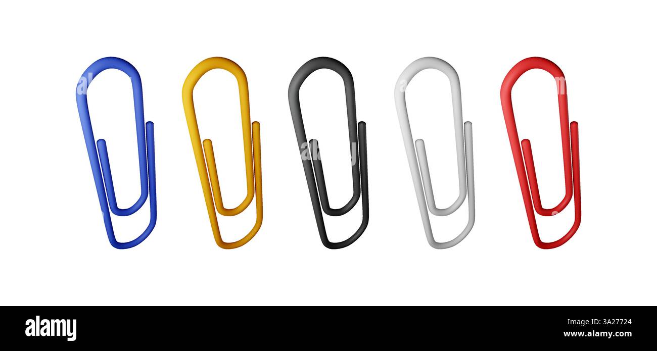 3D set of colored paper clips isolated on white Stock Vector Image ...