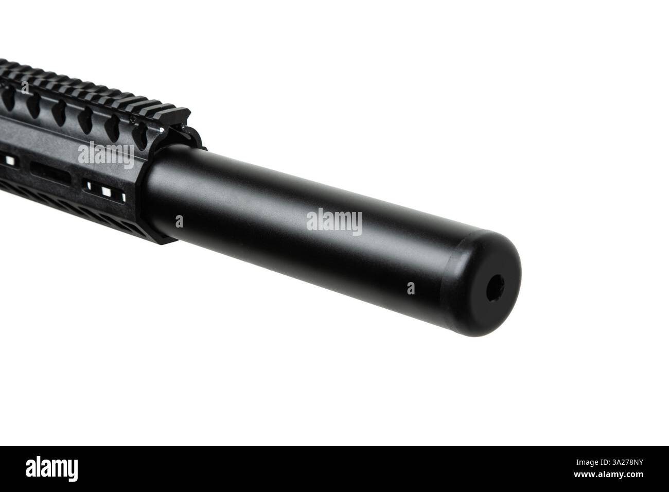 Barrel and handguard of a pneumatic carbine, featuring a sleek black ...