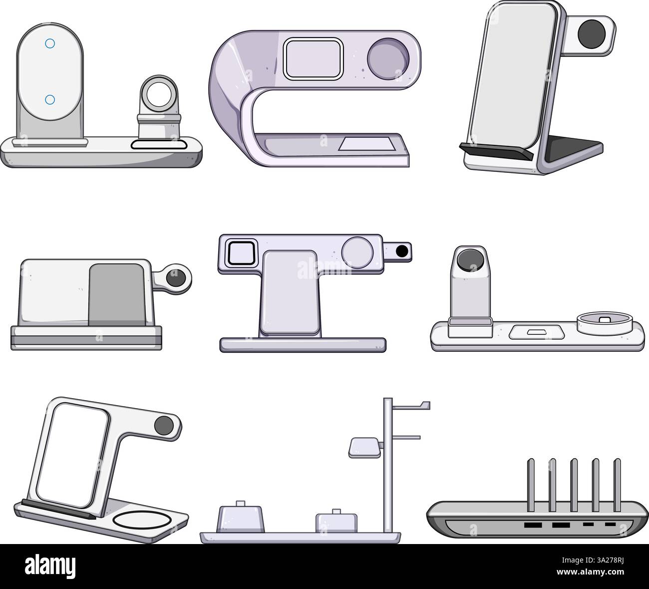 multi device charging station set cartoon vector illustration Stock ...